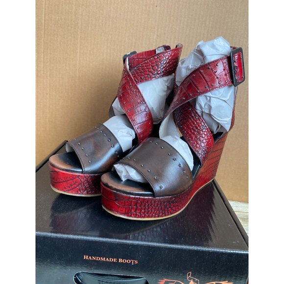Freebird by Steven | Shoes | Freebird By Steven Terra Red Leather Croco Wedge Sandals Size 1 New ...